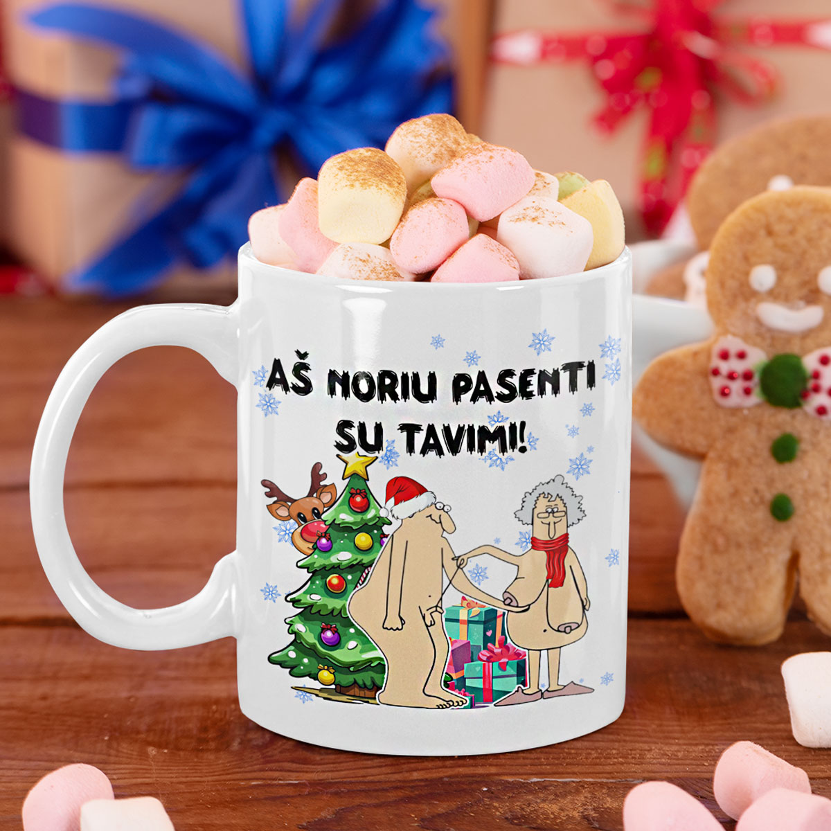 Kalėdinis puodelis "Aš noriu pasenti su tavimi" | Dovanusalis.lt